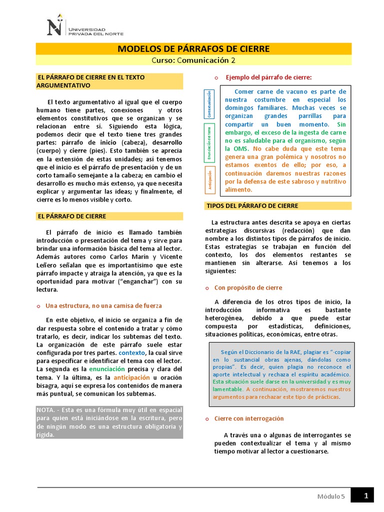 Ejemplos de Párrafos de Cierre | PDF | Lectura (proceso) | Carne