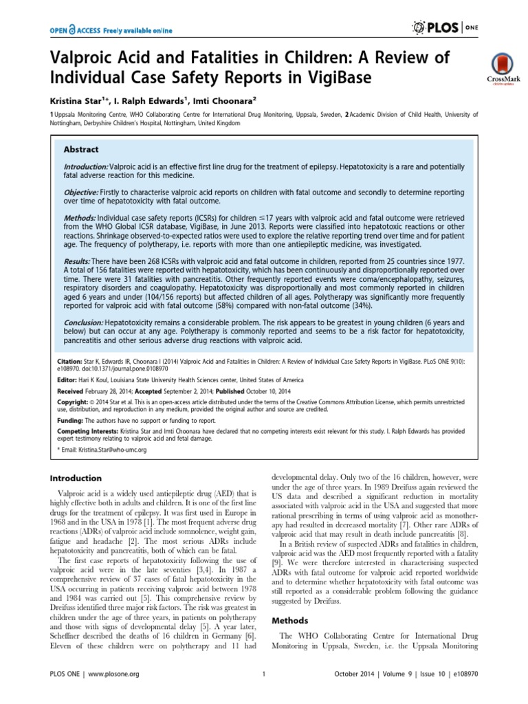 (Terapi 2014) Valproic Acid and Fatalities in Children A Review of ...