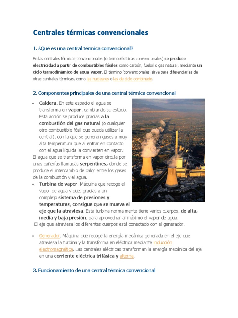 Funcionamiento de centrales térmicas convencionales | PDF | Producción ...