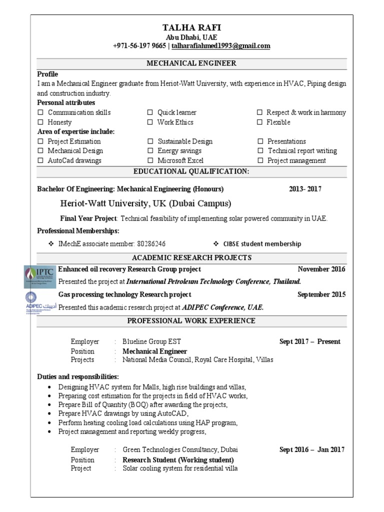 Talha Application CV | PDF | Hvac | United Arab Emirates