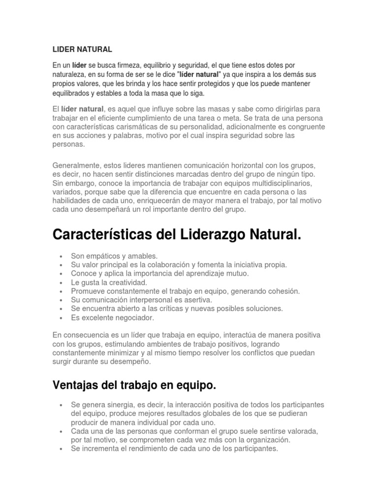 LIDER NATURAL y Lider Espiritual | PDF | Liderazgo | Ciencia cognitiva