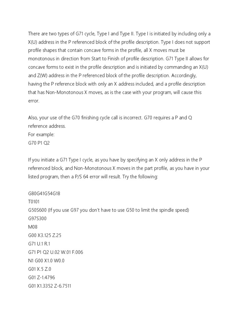 2 Types of G71 Cycle | PDF