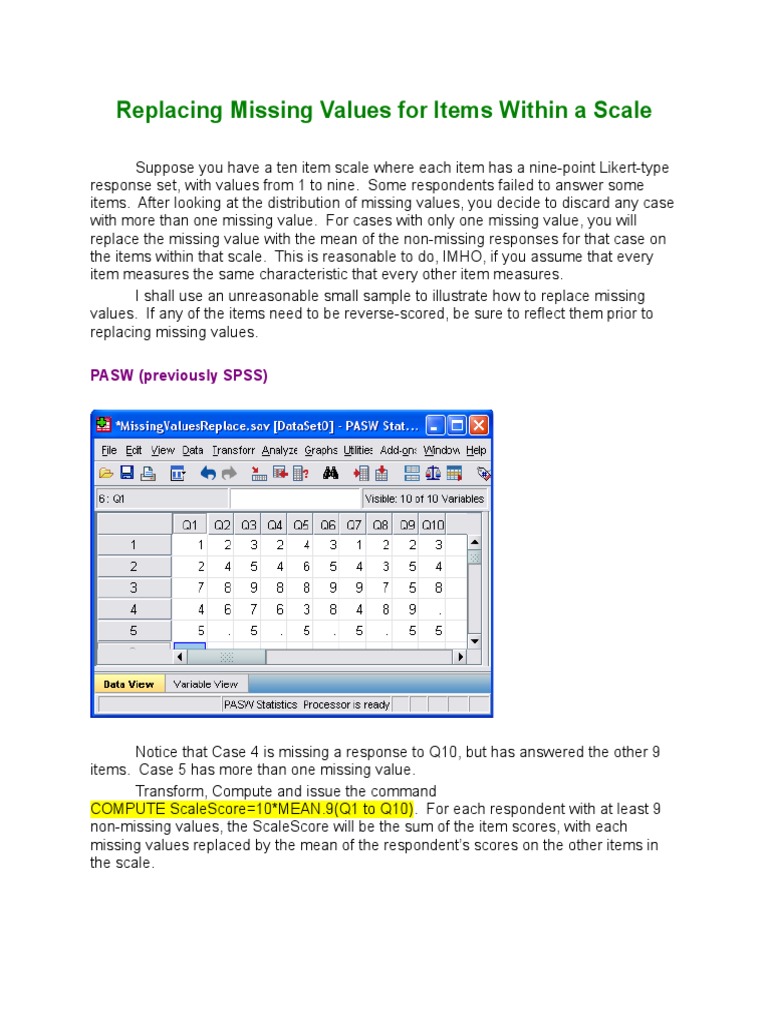 Replacing Missing Values in SPSS Scales | PDF | Likert Scale | Mean