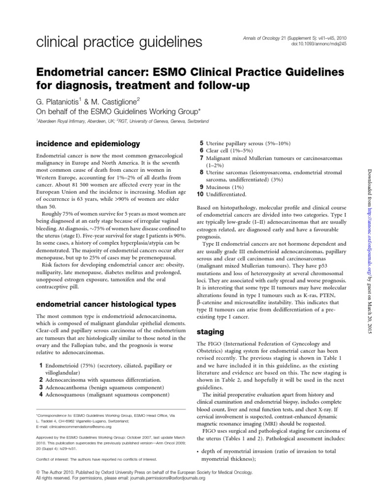 Endometrial Cancer ESMO Clinical Practice Guidelines | PDF | Ovarian ...