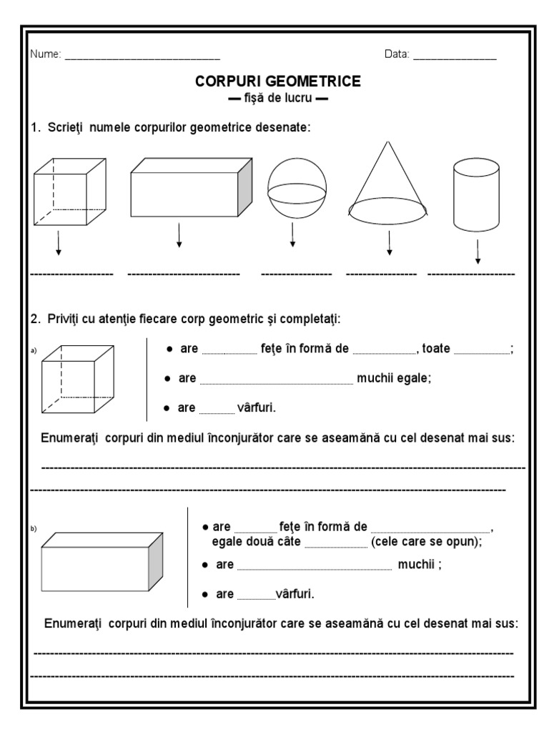 Corpuri Geometrice Fisa de Lucru | PDF