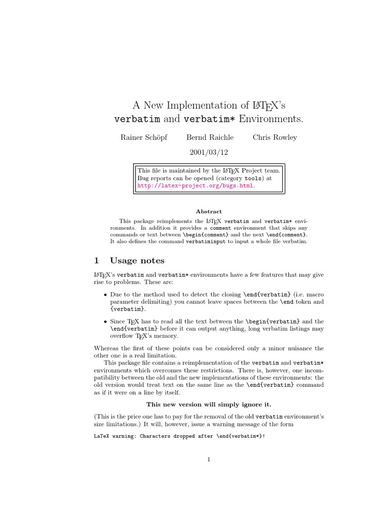 A New Implementation of L TEX's Verbatim and Verbatim Environments ...