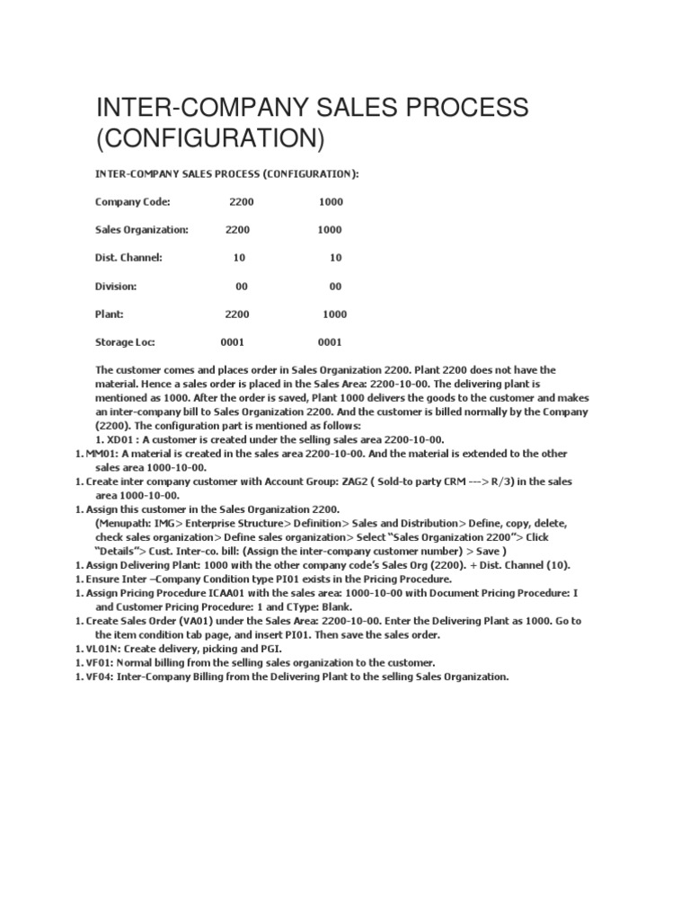 Inter-Company Sales Process (Configuration) | PDF