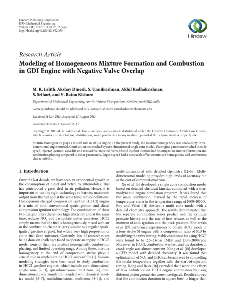 Research Article: Modeling of Homogeneous Mixture Formation and ...