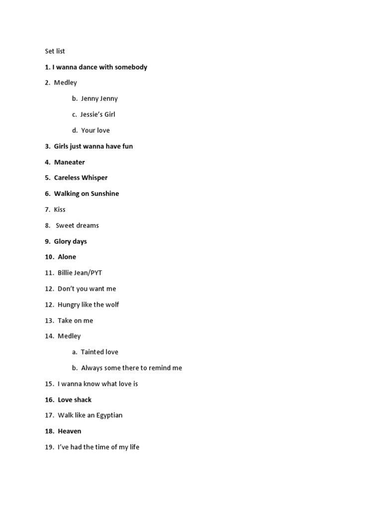 80's Show Set List | PDF