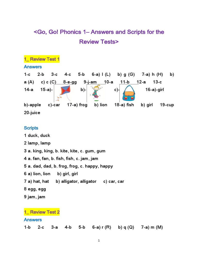 (Answer Keys and Scripts) GoGo!Phonics 1 - Review Tests | Download Free ...