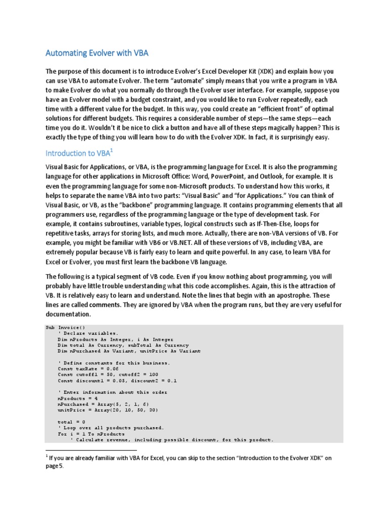 Evolver Automation Guide Pdf Visual Basic For Applications