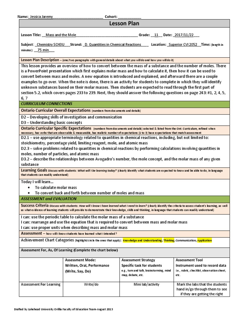 Lesson Plan: Curriculum Connections | PDF | Mole (Unit) | Educational ...