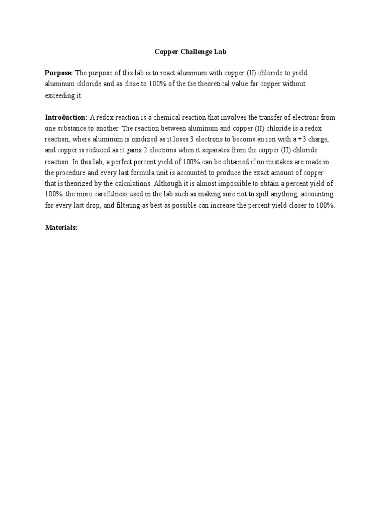 Copper Challenge Lab | PDF | Mole (Unit) | Redox