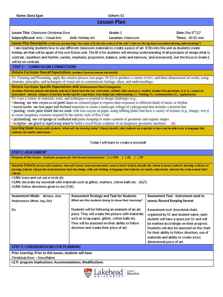 Lesson Plan: Step 1: Curriculum Connections | Download Free PDF ...