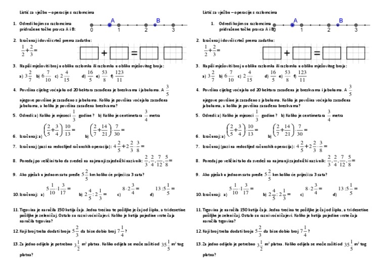 Listić Za Vježbu - Razlomci | PDF