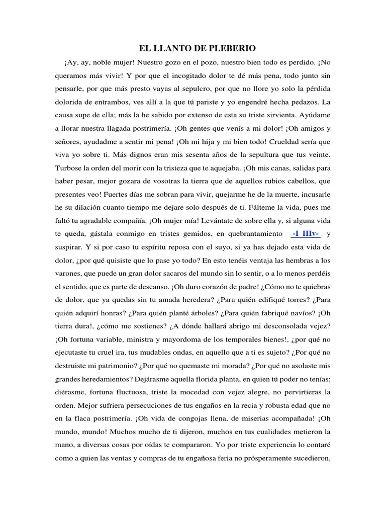 El Llanto de Pleberio: Dolor y Pérdida | PDF | Amor | Religión y creencia