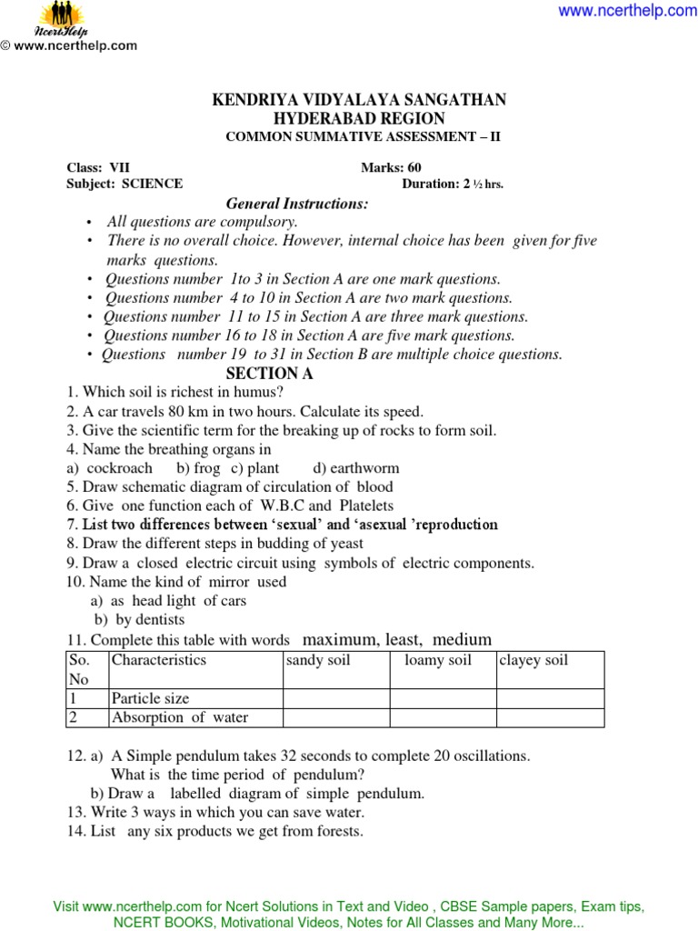 Cbse Sample Papers For Class 7 Science Sa | PDF | Atmosphere Of Earth ...