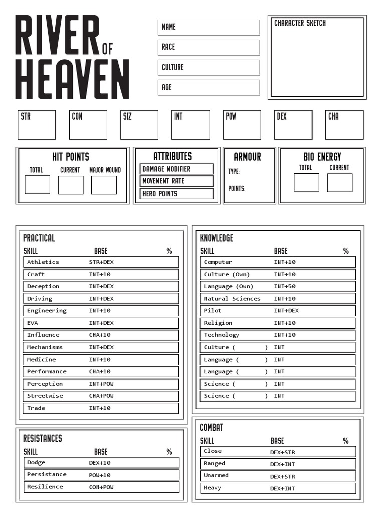 Character Sheet - BW | PDF | Weaponry | Leisure