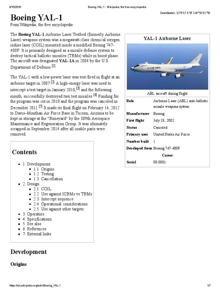 Boeing YAL-1 - Wikipedia, The Free Encyclopedia | Aviation | Aeronautics