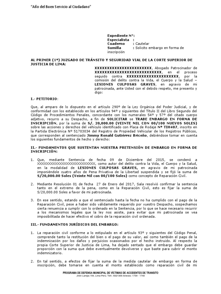 Modelo de Embargo en Forma de Inscripción | PDF | Mandato | Ley Pública