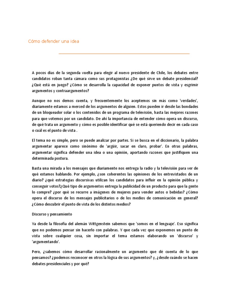 Cómo Defender Una Idea | PDF | Teoría de la argumentación | Argumento