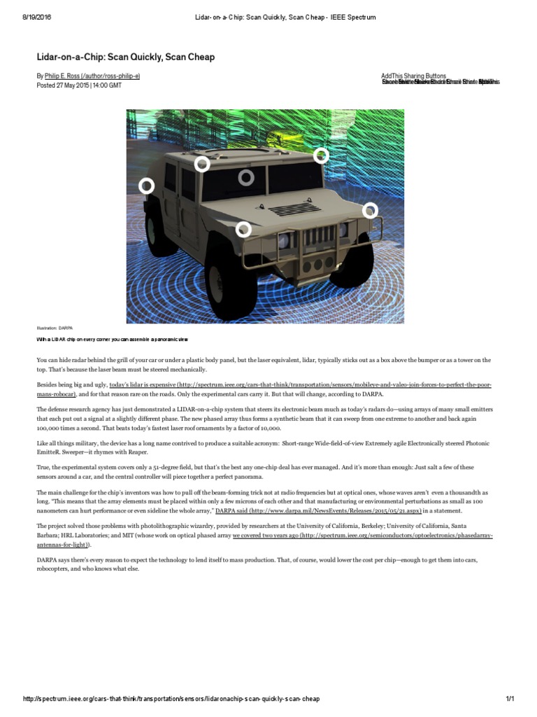 Lidar-On-A-Chip - Scan Quickly, Scan Cheap - IEEE Spectrum | PDF ...