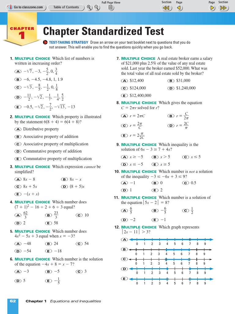 Chapter 1 - Standardized Test | PDF | Equations | Teaching Mathematics