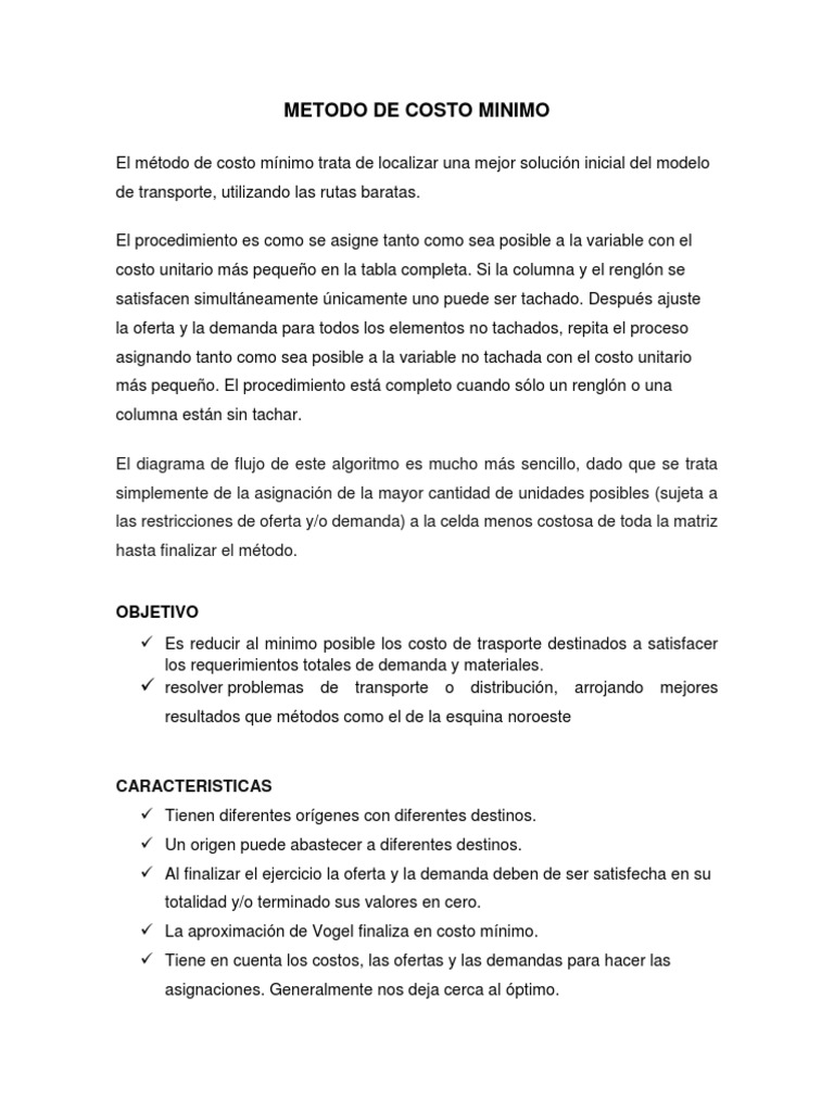 Método de Costo Mínimo en Transporte | PDF | Optimización Matemática ...
