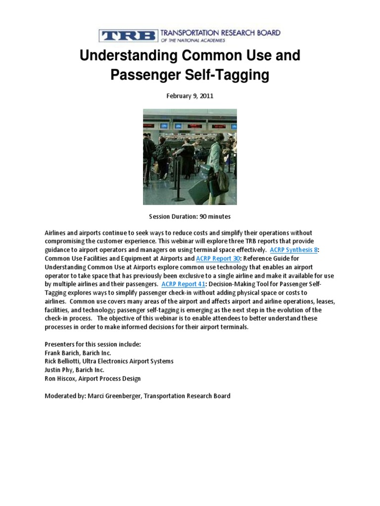 ACRP Understanding Common Use and Passenger Self-Tagging | PDF