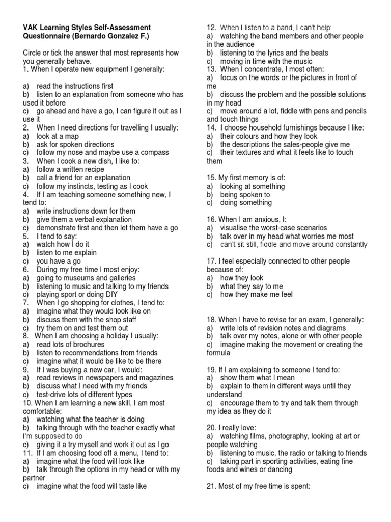VAK Learning Styles Self ENGLISH | PDF | Learning Styles | Learning VAK Learning Styles Self ENGLISH | PDF | Learning Styles | Learning
