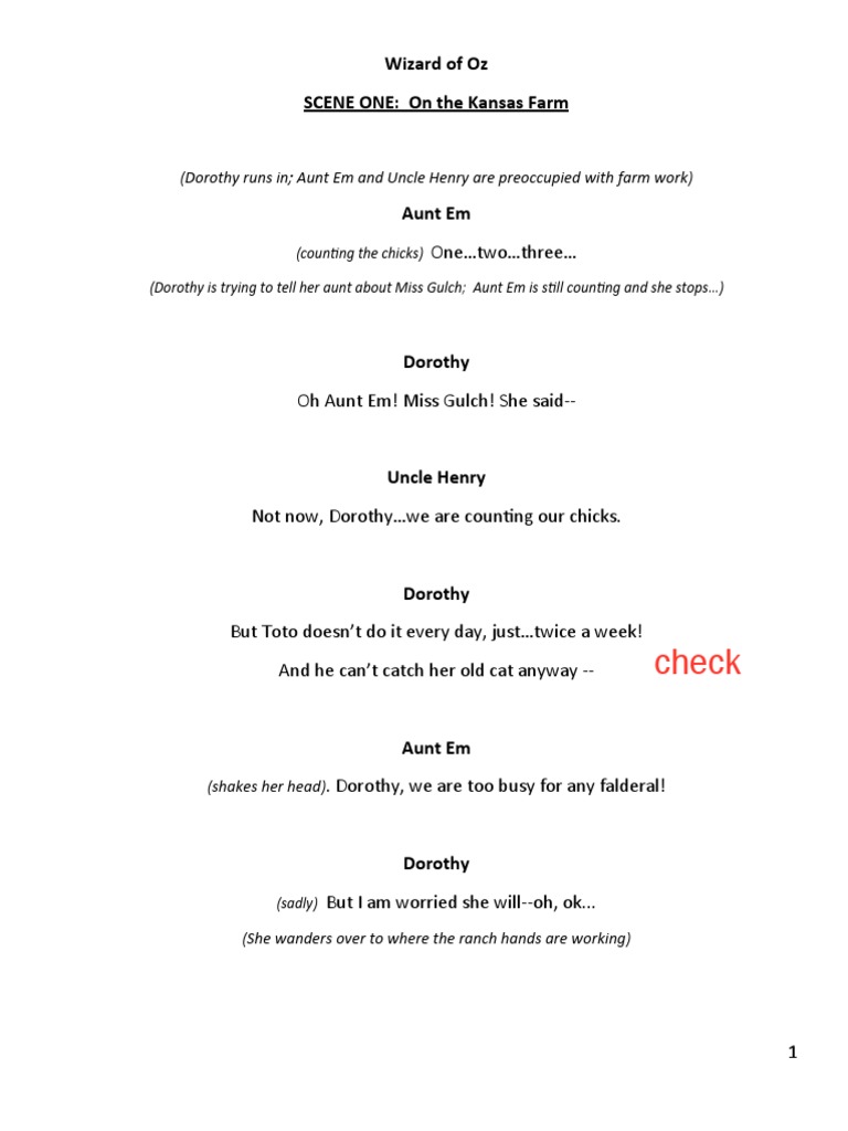 Wizard of Oz Play Script Excerpt | PDF | Dorothy Gale | Scarecrow (Oz)