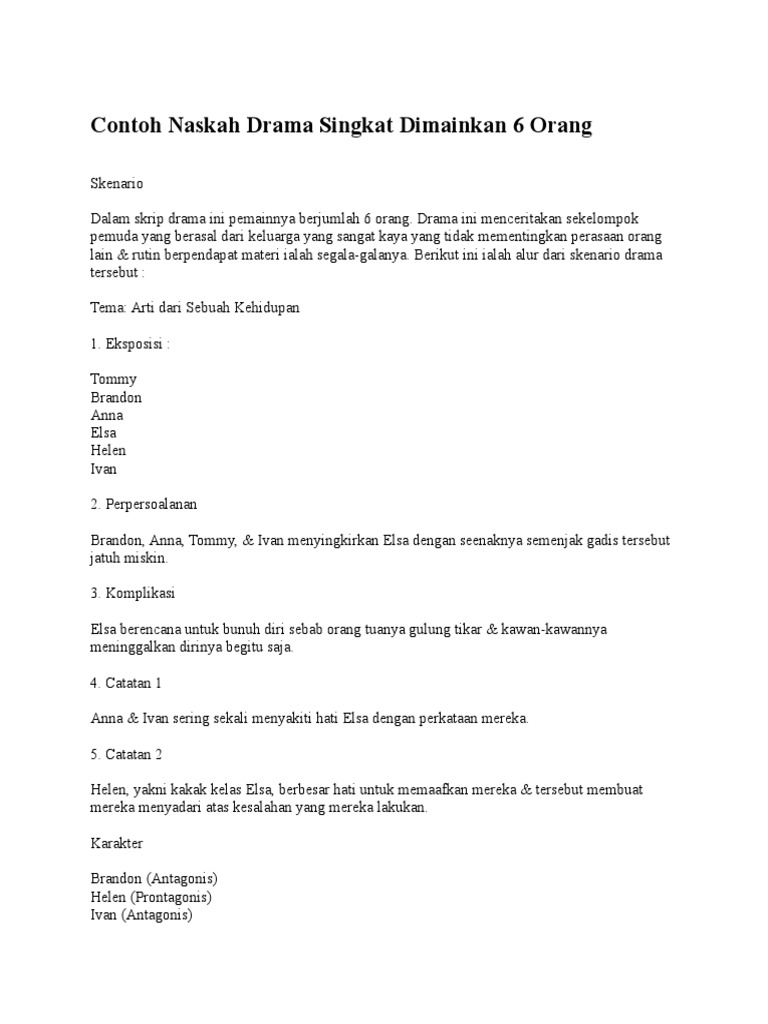 Contoh Naskah Drama Singkat Dimainkan 6 Orang | PDF