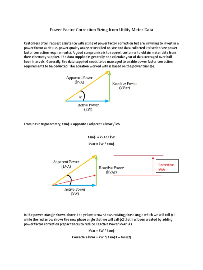 Power Factor Correction Sizing Guide | PDF | Spreadsheet | Microsoft Excel
