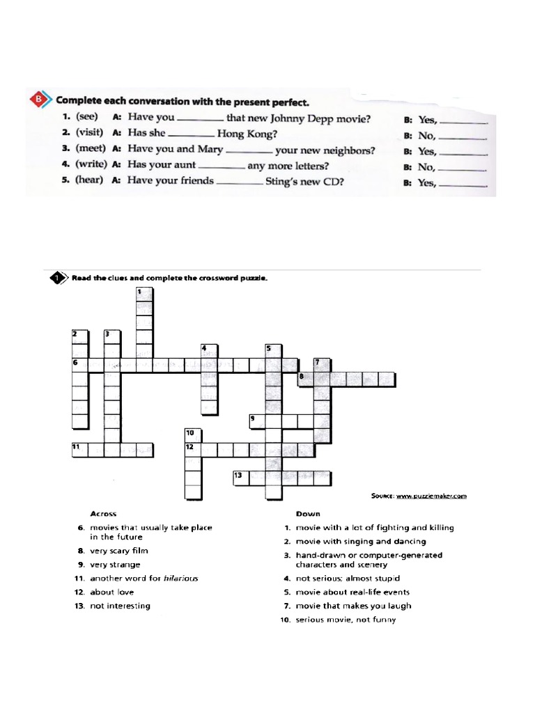 Crossword About Movies Lesson | PDF