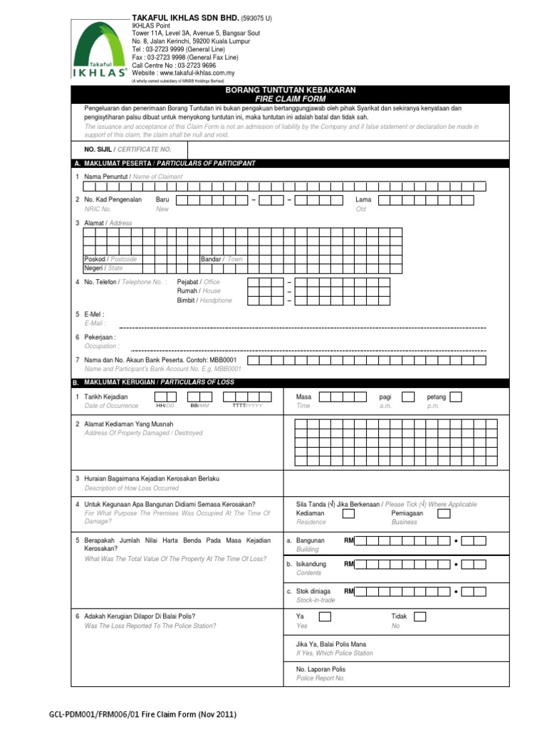 Fire Claim Form | PDF