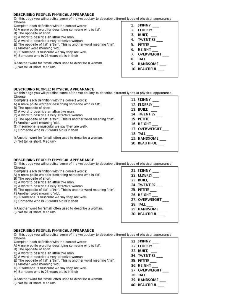 Describing People Test | PDF