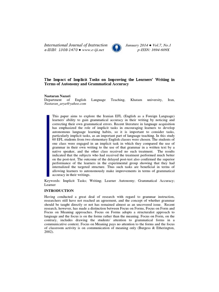 Implicit Task | PDF | Second Language | Second Language Acquisition