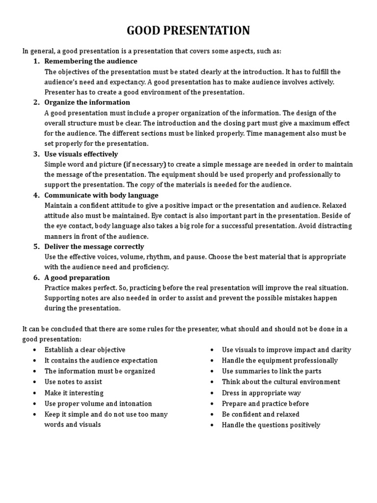 Handout Good Presentation I | PDF | Body Language | Human Communication