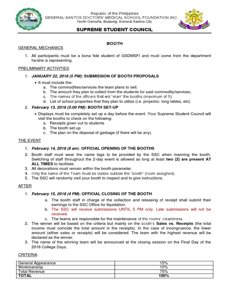 Supreme Student Council: Booth | PDF | Government | Business