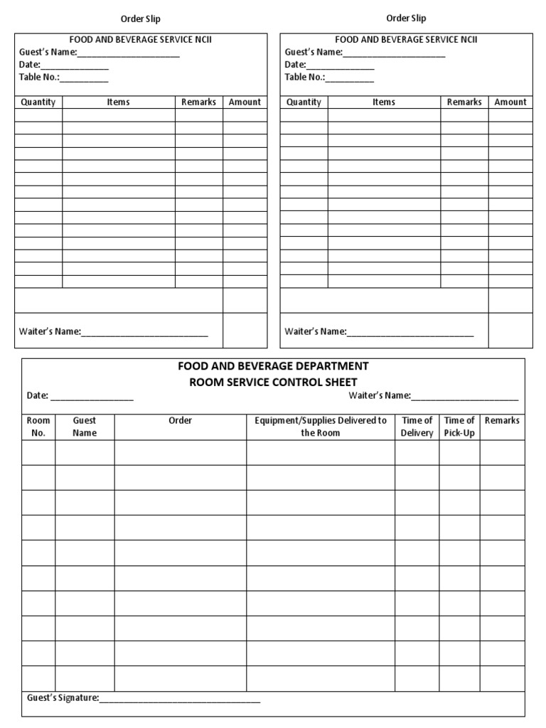 Order Slip Template for Food and Beverage Service | PDF