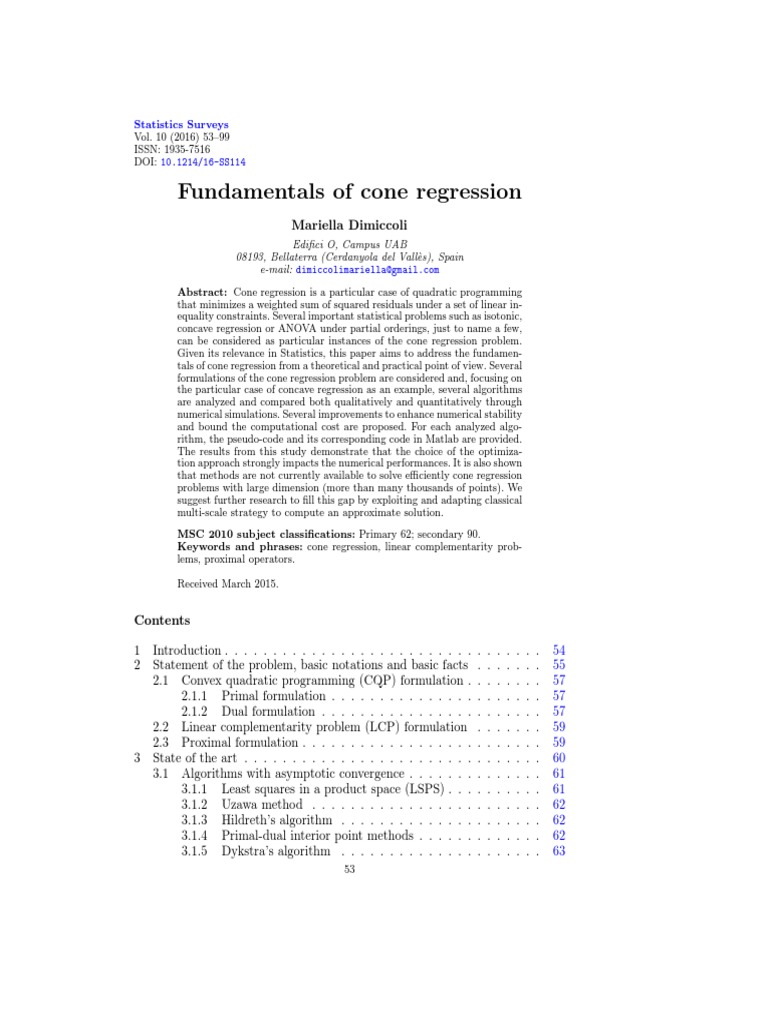 Fundamentals of Cone Regression: Mariella Dimiccoli | PDF | Basis (Linear Algebra ...