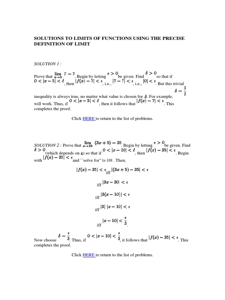 LIMITS OF FUNCTIONS USING PRECISE DEFINITION | PDF | If And Only If ...