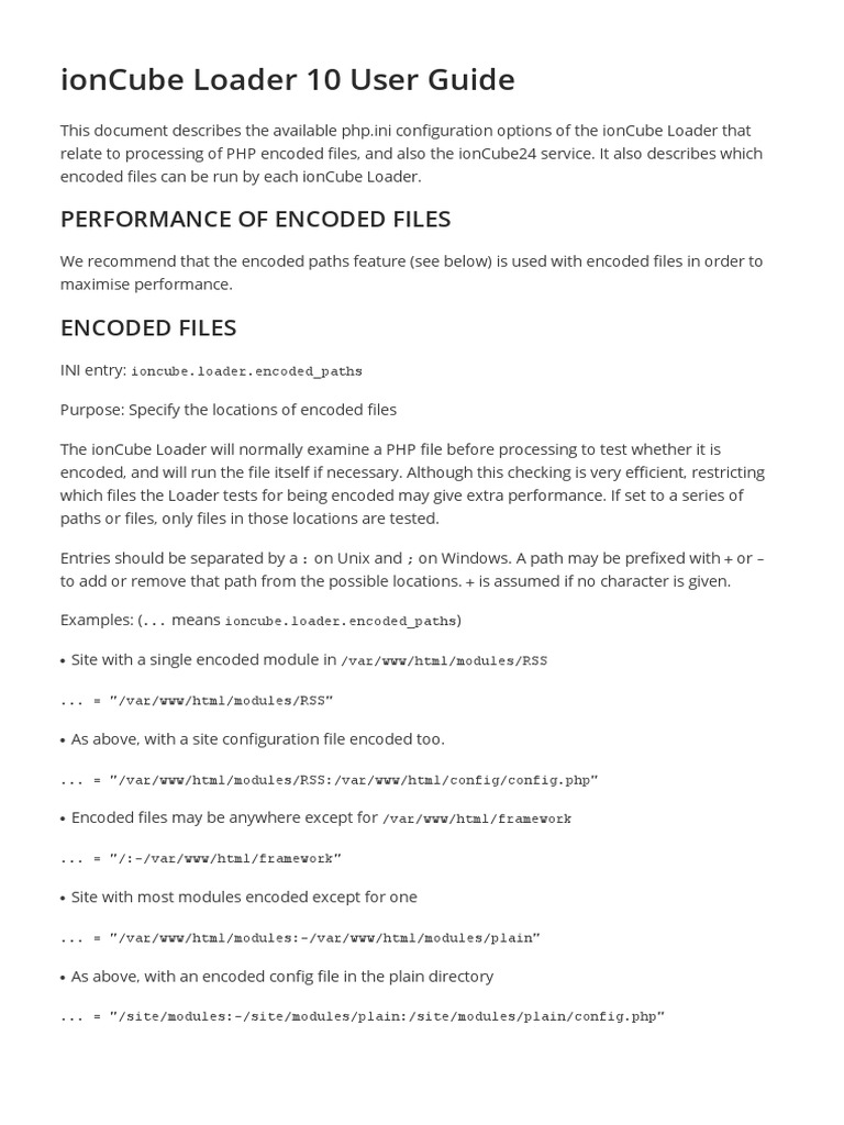 Ioncube Loader 10 User Guide: Performance of Encoded Files | PDF | Php ...