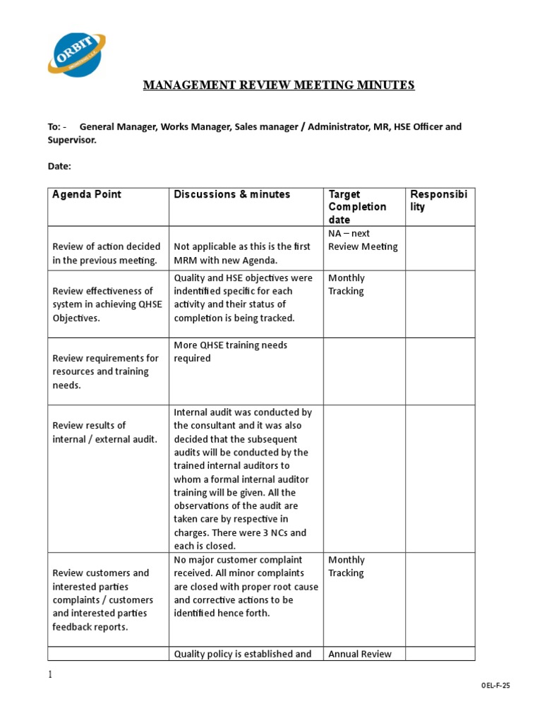 F-25 MRM Minutes | PDF | Internal Audit | Audit