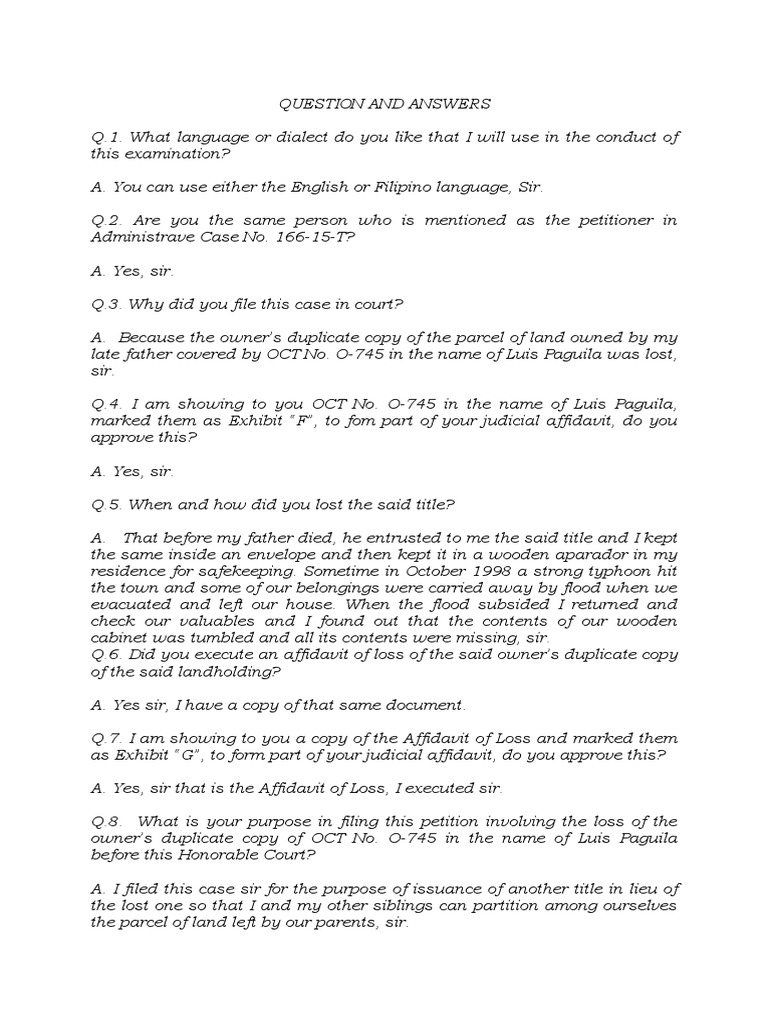 Question and Answers | Affidavit | Perjury