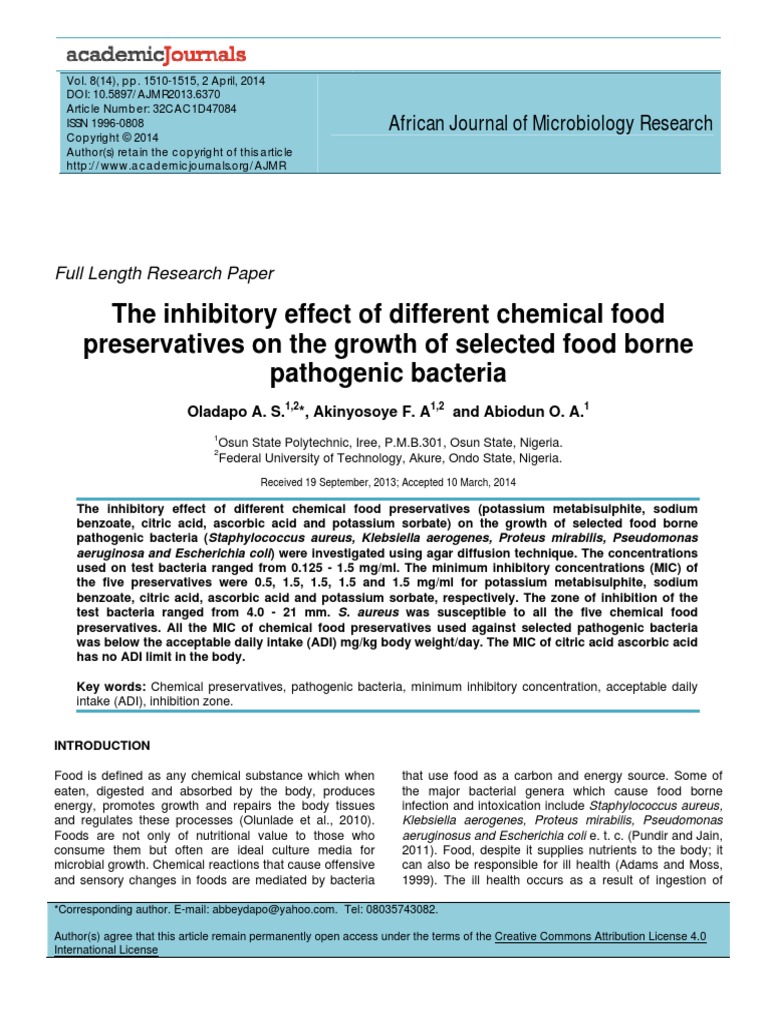 The Chemical Preservatives Used To Control | PDF | Growth Medium ...