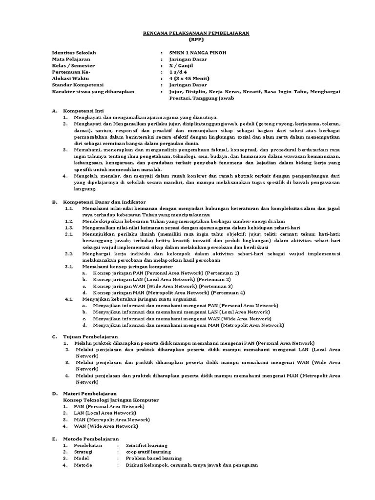 RPP K13 Jaringan Dasar | PDF | Karier & Perkembangan | Komputer
