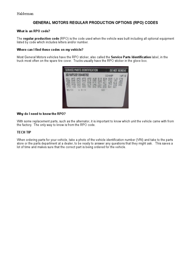 General Motors Regular Production Options (Rpo) Codes | PDF | Grey | Black