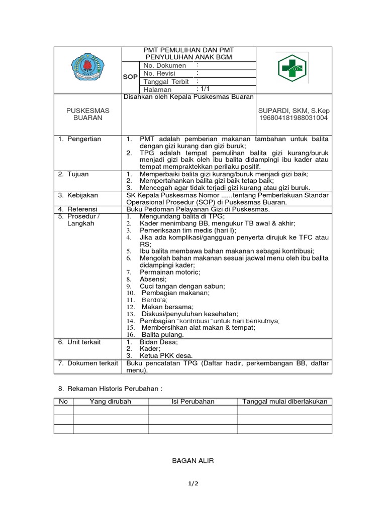 Sop PMT Pemulihan Dan Penyuluhan | PDF