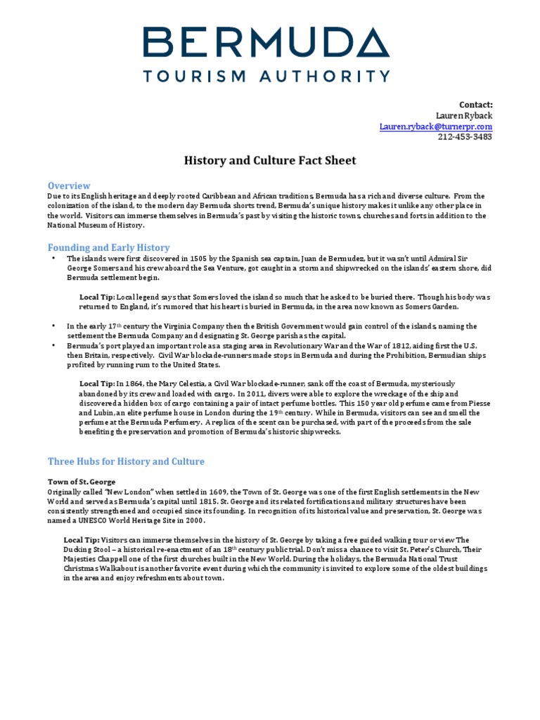 History and Culture Fact Sheet Final | PDF | Bermuda